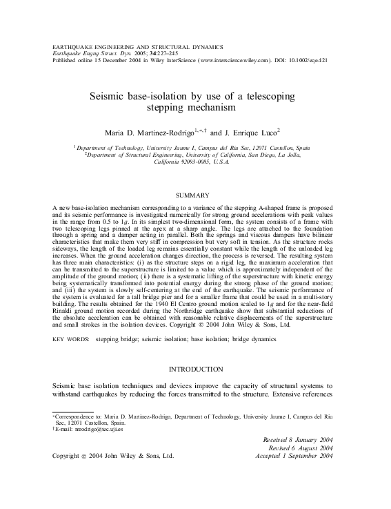 (PDF) Seismic base-isolation by use of a telescoping stepping mechanism