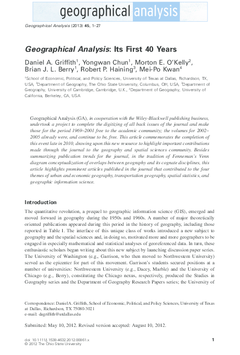 (PDF) Geographical Analysis : Its First 40 Years