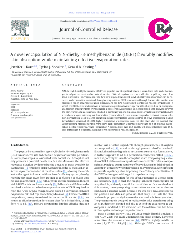 (PDF) A novel encapsulation of N,N-diethyl-3-methylbenzamide (DEET) favorably modifies skin ...