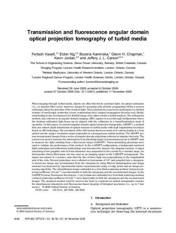 (PDF) Transmission and fluorescence angular domain optical projection tomography of turbid media ...