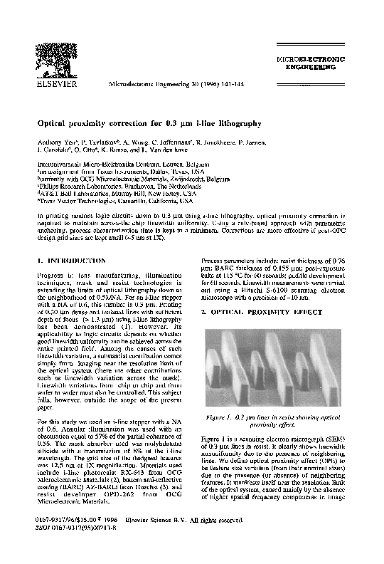 (PDF) Optical proximity correction for 0.3 μm i-line lithography