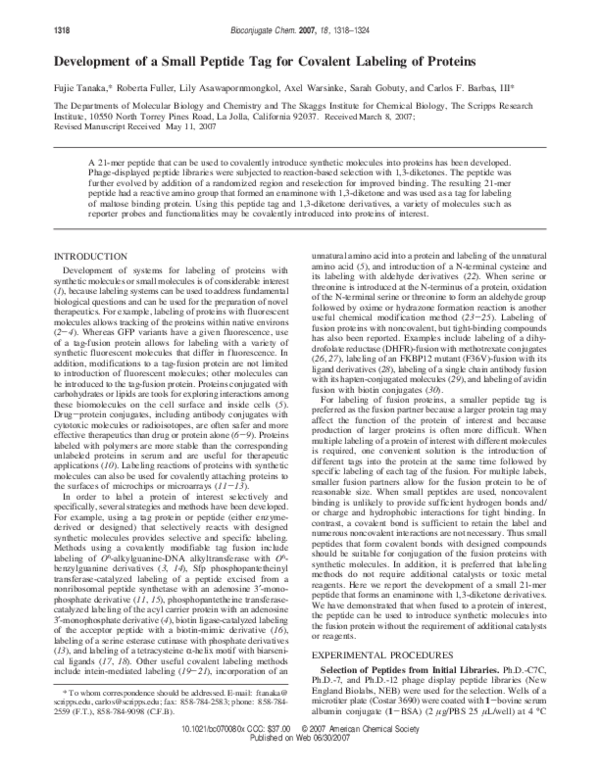 (PDF) Development of a Small Peptide Tag for Covalent Labeling of Proteins