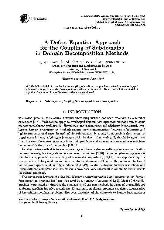 (PDF) A defect equation approach for the coupling of subdomains in domain decomposition methods