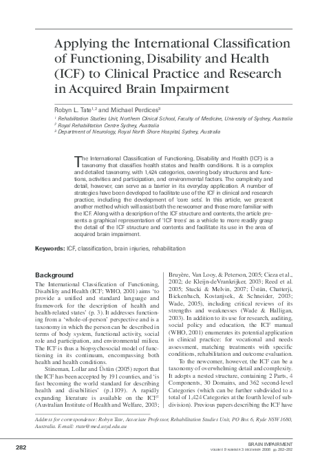 (PDF) Applying the International Classification of Functioning ...