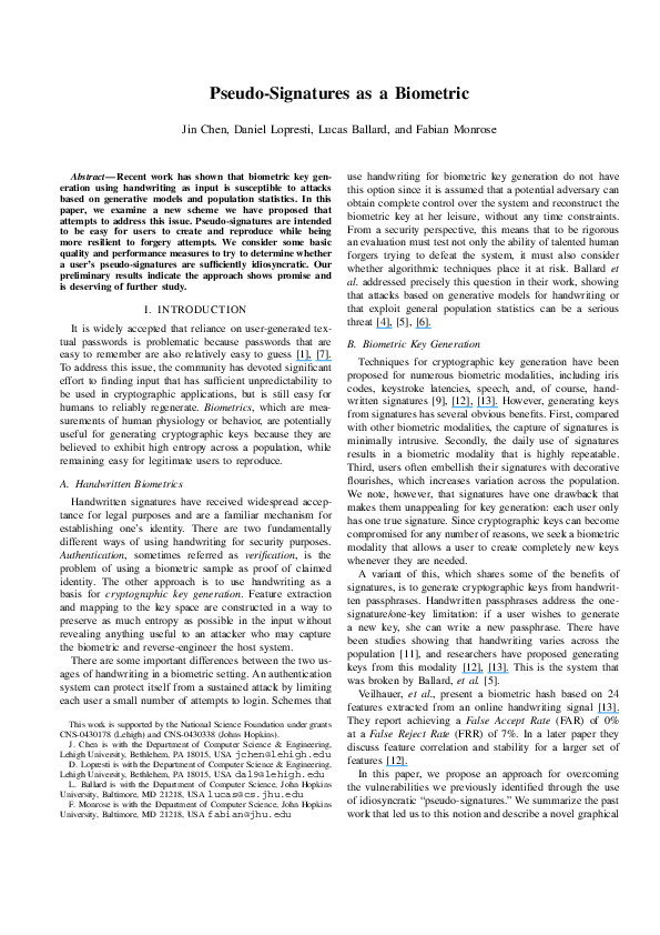 (PDF) Pseudo-Signatures as a Biometric