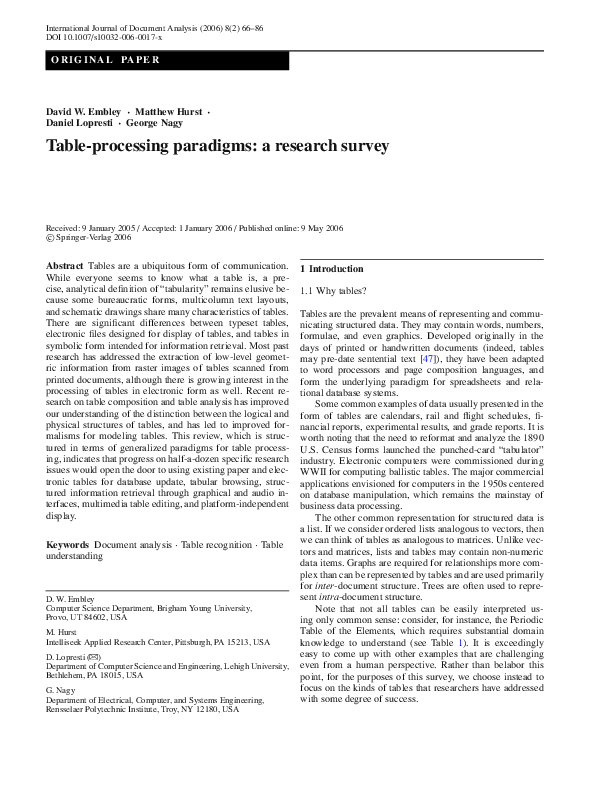 (PDF) Table-processing paradigms: a research survey