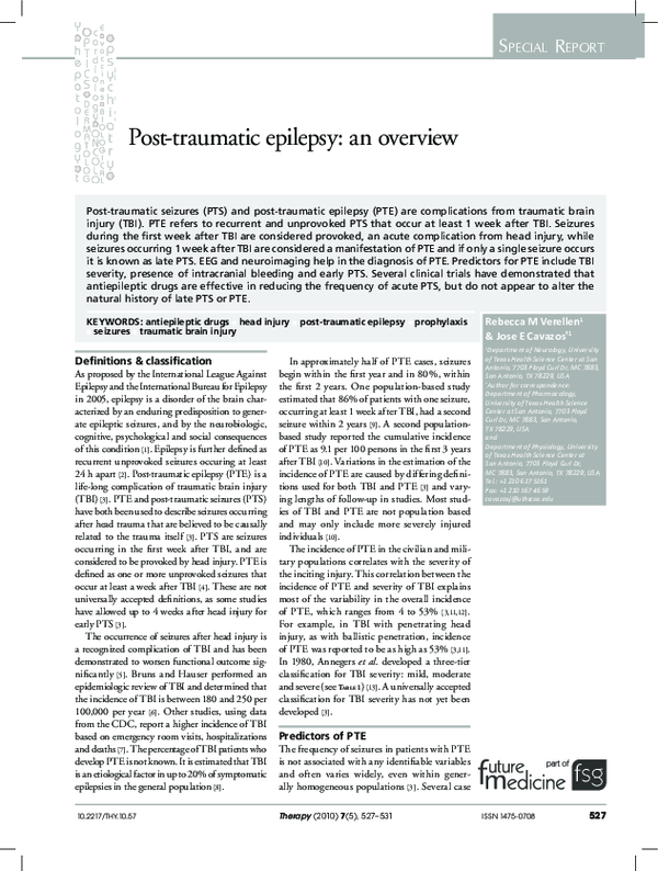 (PDF) Post-traumatic epilepsy: an overview