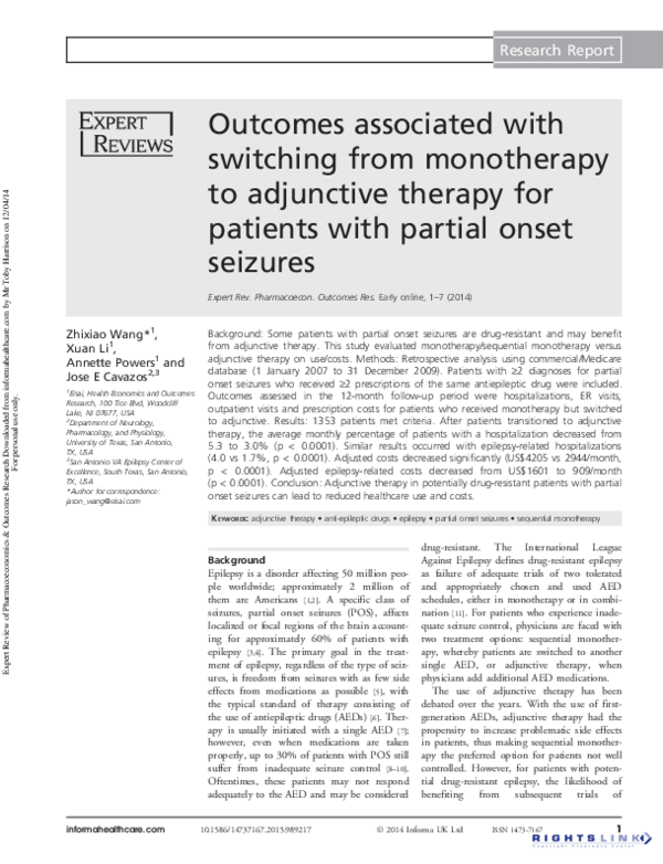 (PDF) Outcomes associated with switching from monotherapy to adjunctive ...