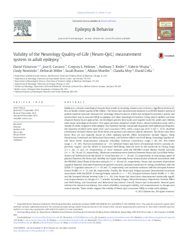 (PDF) Validity of the Neurology Quality-of-Life (Neuro-QoL) measurement ...