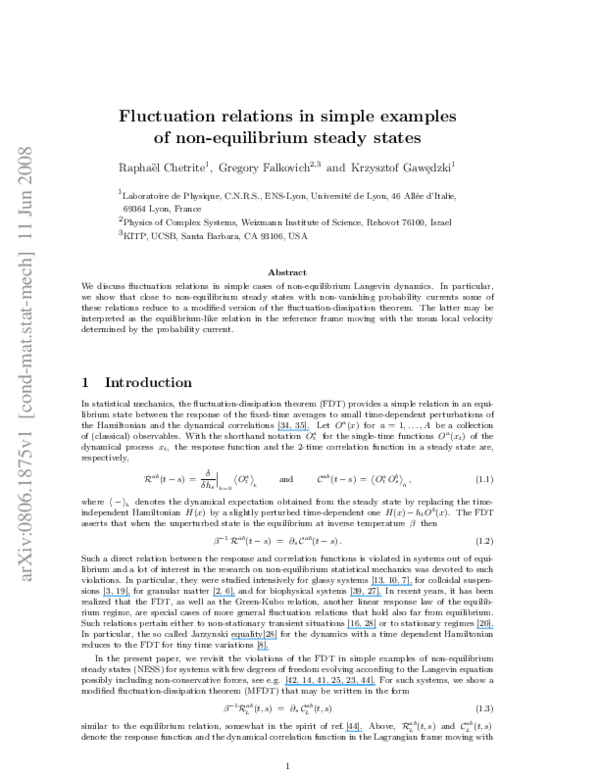 (PDF) Fluctuation relations in simple examples of non-equilibrium ...