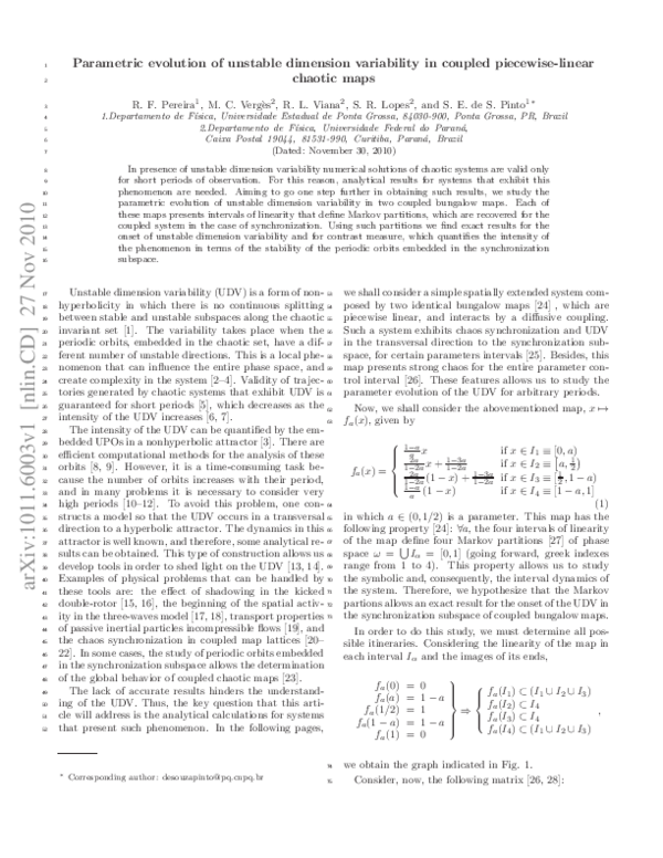 (PDF) Parametric evolution of unstable dimension variability in coupled piecewise-linear chaotic ...