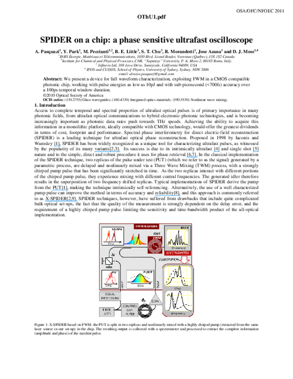 (PDF) SPIDER on a chip: a phase sensitive ultrafast oscilloscope