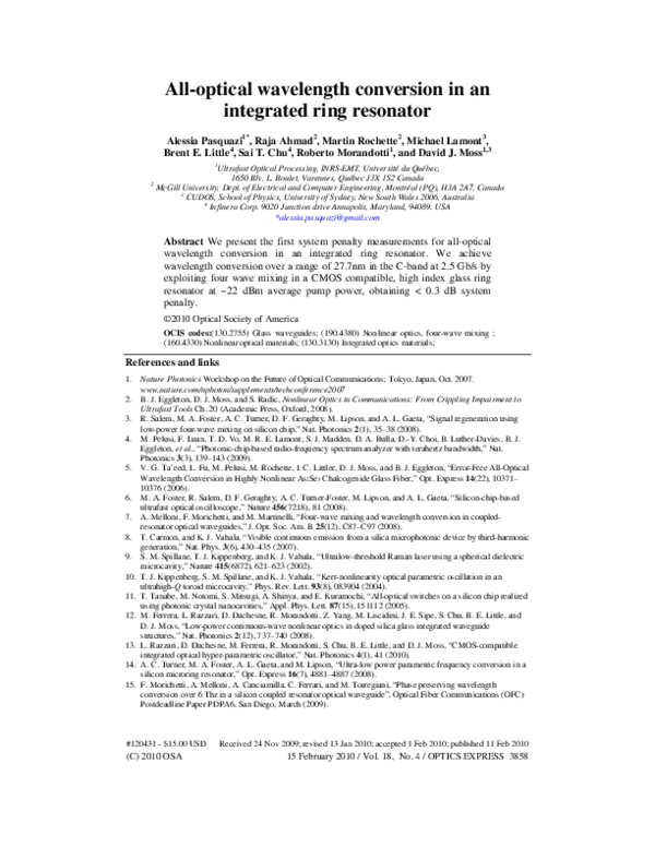 (PDF) All-Optical Wavelength Conversion in Ring Resonator