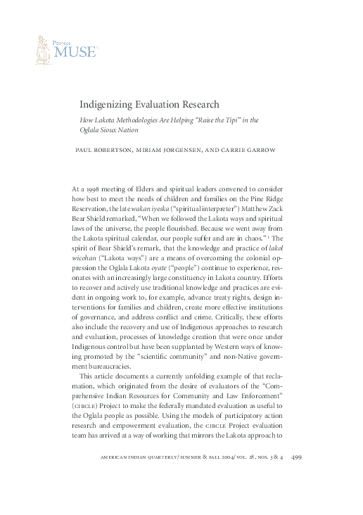 Indigenizing Evaluation Research: How Lakota Methodologies Are Helping ...