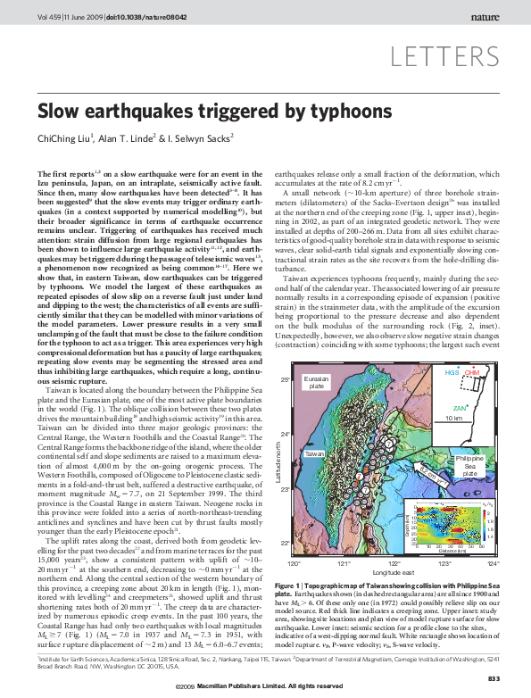 (PDF) LETTERS Slow earthquakes triggered by typhoons