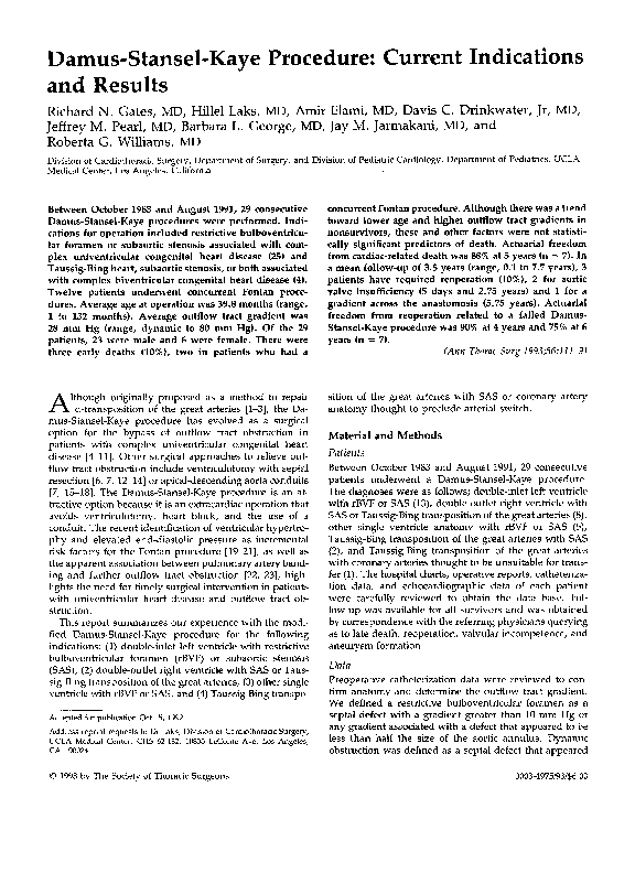 (PDF) Damus-Stansel-Kaye procedure: Current indications and results