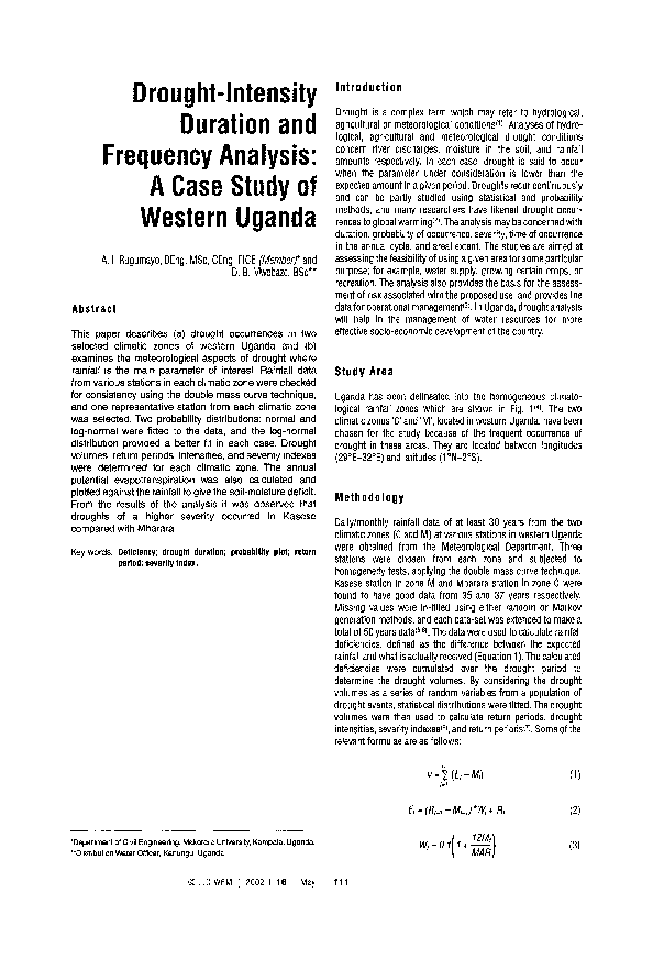 (PDF) Drought-Intensity Duration and Frequency Analysis: A Case Study of Western Uganda