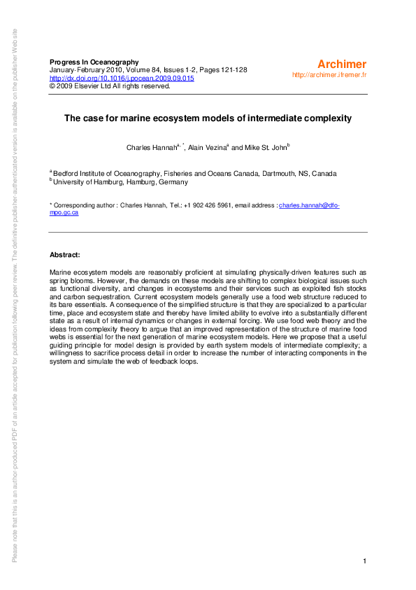 (PDF) The case for marine ecosystem models of intermediate complexity