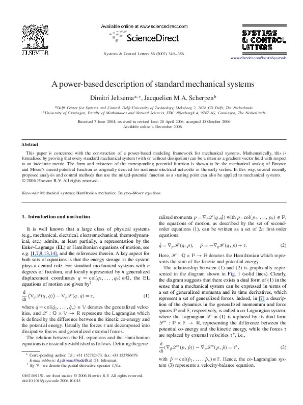 (PDF) A power-based description of standard mechanical systems