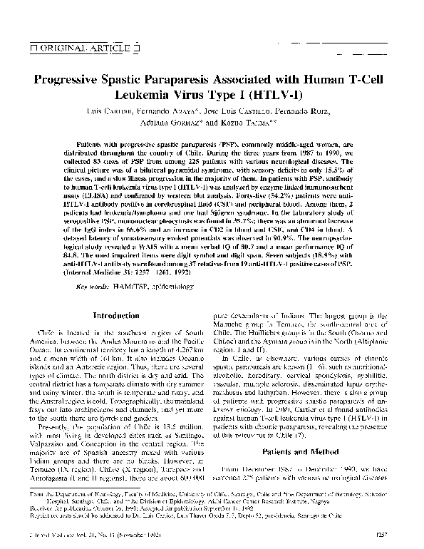 (PDF) Progressive Spastic Paraparesis Associated with Human T-Cell ...