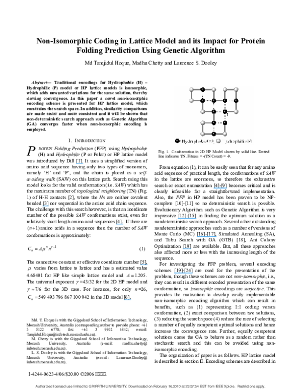 Pdf Non Isomorphic Encoding Boosts Genetic Algorithms In Protein Folding