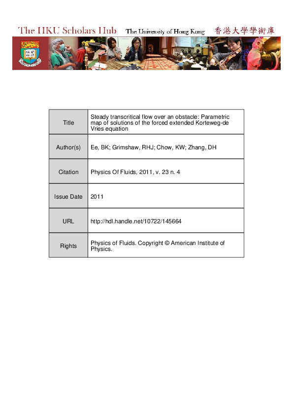 (PDF) Steady transcritical flow over an obstacle: Parametric map of ...