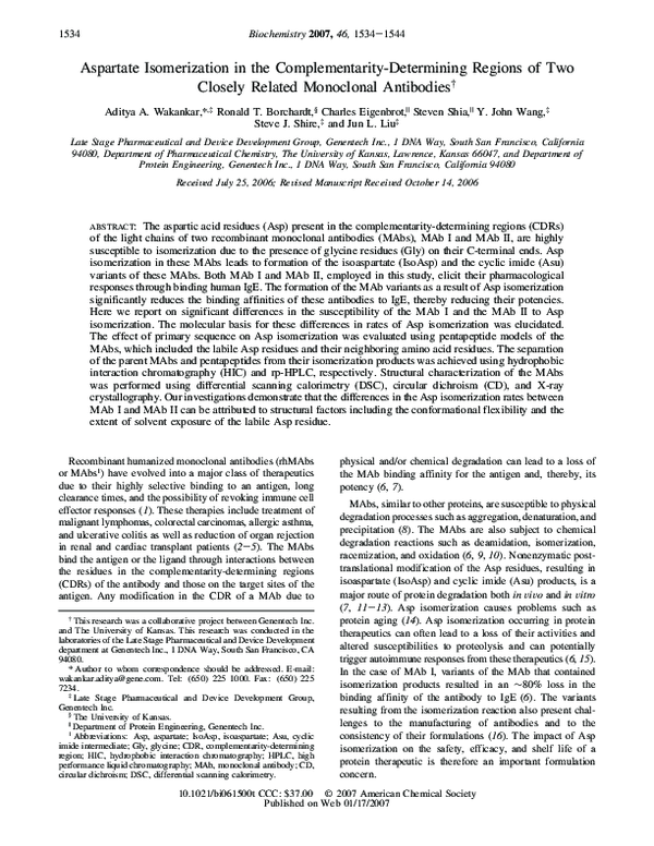(PDF) Aspartate Isomerization in the Complementarity-Determining ...