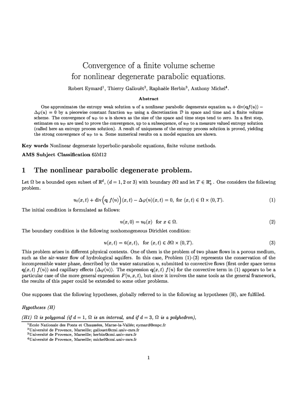 Pdf Convergence Of A Finite Volume Scheme For Nonlinear Degenerate Parabolic Equations