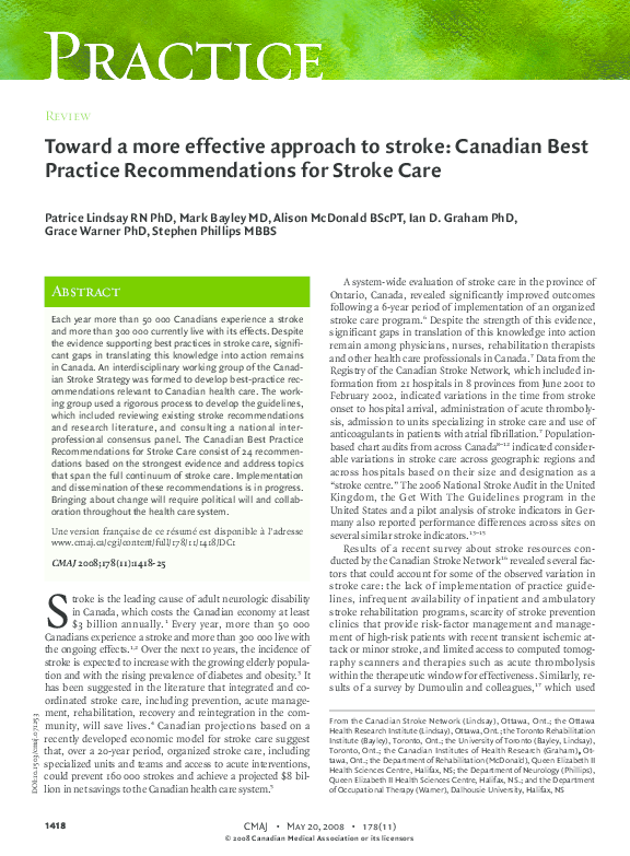 (PDF) Toward a more effective approach to stroke: Canadian Best ...