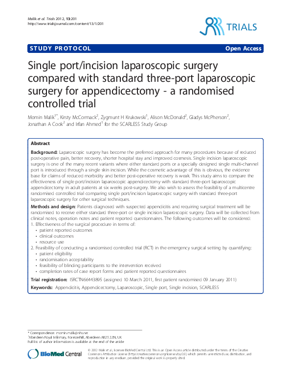 (PDF) Single port/incision laparoscopic surgery compared with standard ...