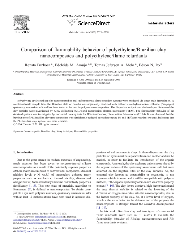 (PDF) Comparison of flammability behavior of polyethylene/Brazilian ...