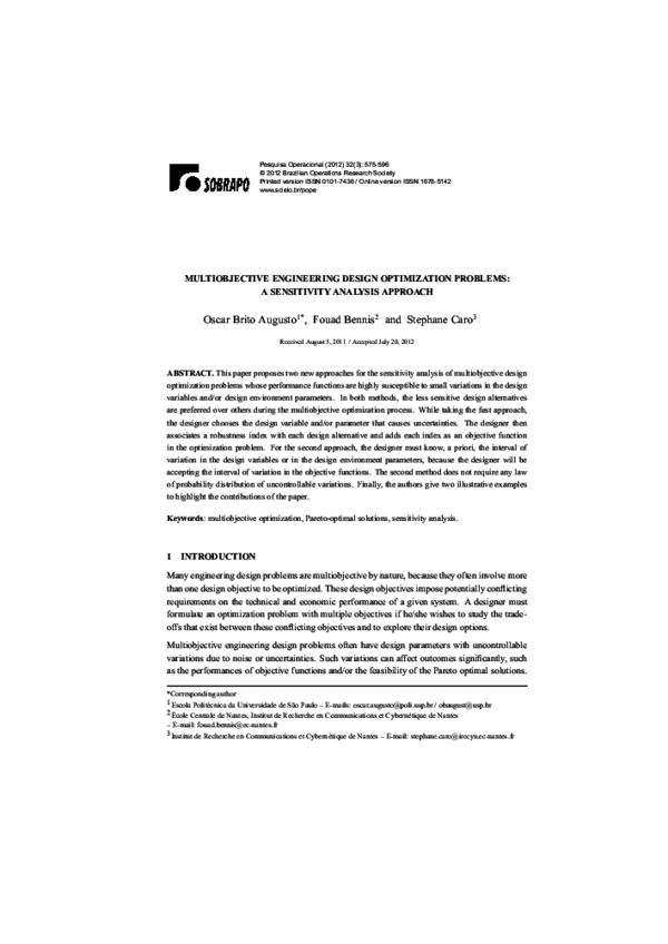 Pdf Multiobjective Engineering Design Optimization Problems A