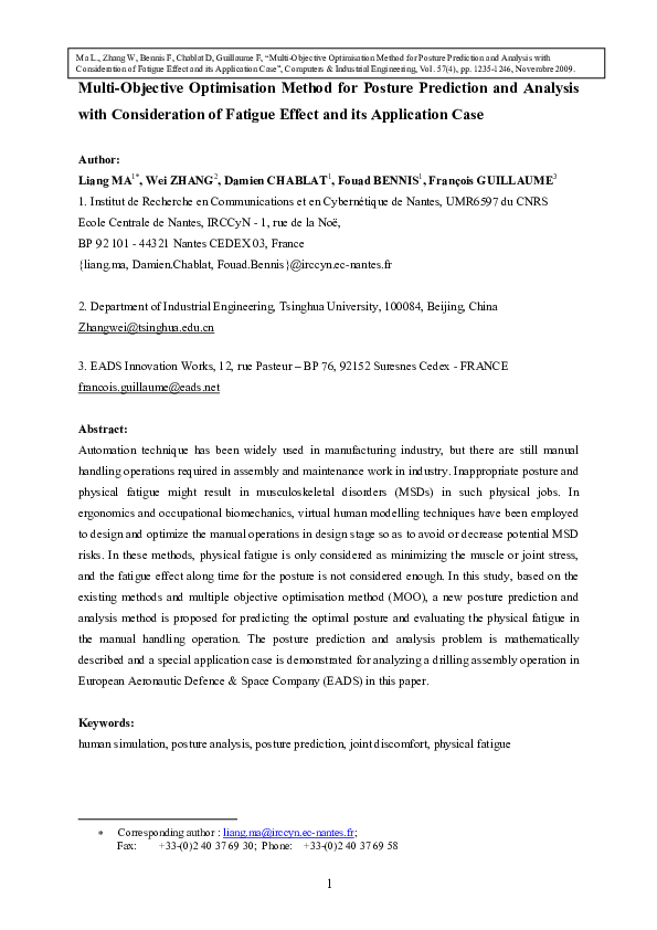 (PDF) Multi-objective optimisation method for posture prediction and analysis with consideration ...