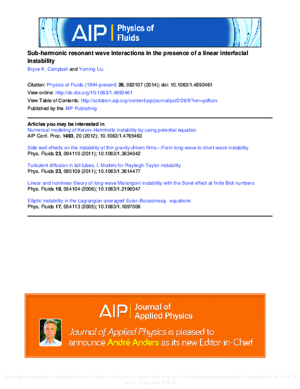 (PDF) Sub-harmonic resonant wave interactions in the presence of a linear interfacial instability