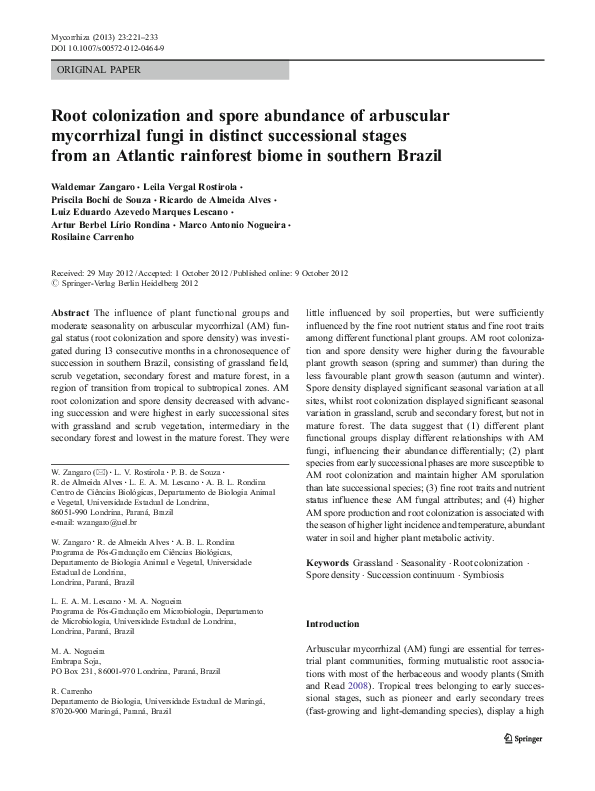 (PDF) Root colonization and spore abundance of arbuscular mycorrhizal ...