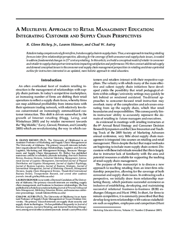 (PDF) A Multi-Level Approach to Retail Management Education