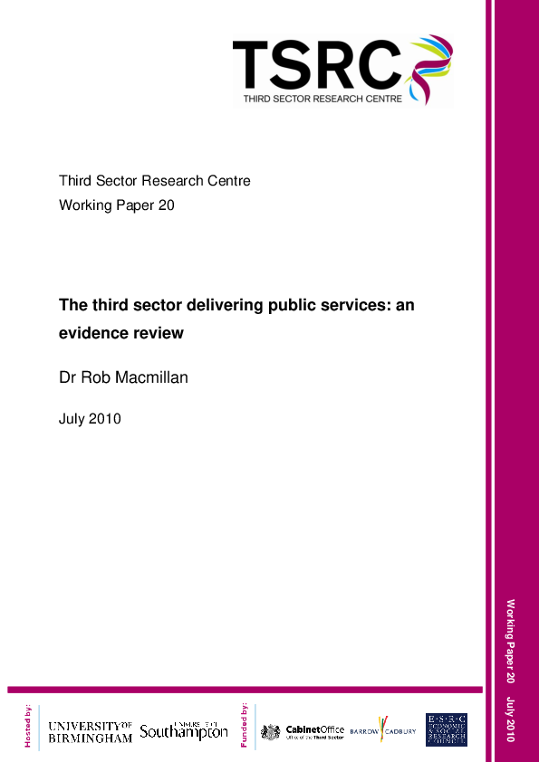 (PDF) The third sector delivering public services: an evidence review ... (PDF) The third sector delivering public services: an evidence review ...