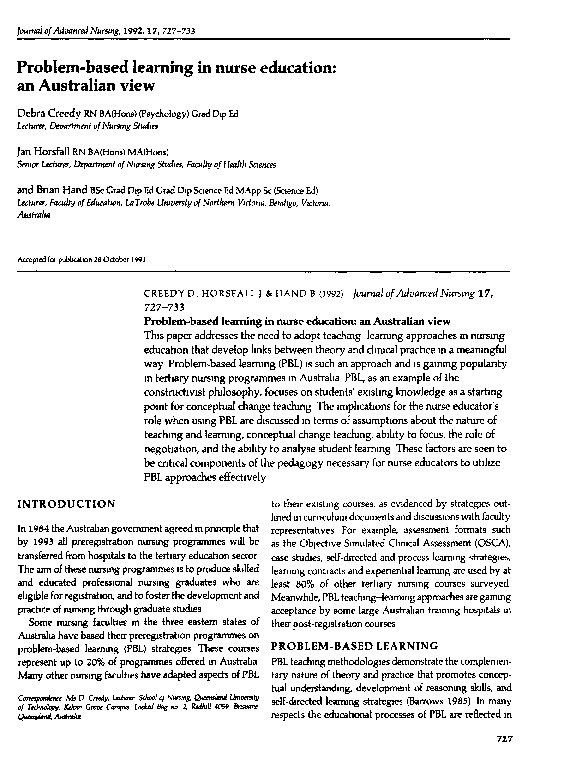 (PDF) Problem-based learning in nurse education: an Australian view