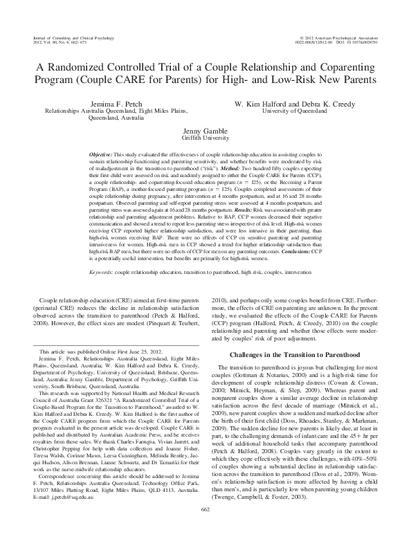 (PDF) A randomized controlled trial of a couple relationship and ...