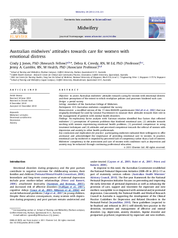 (PDF) Australian midwives' attitudes towards care for women with ...
