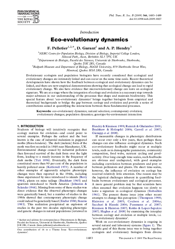 (PDF) Eco-evolutionary dynamics