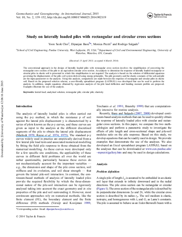 (PDF) Study on laterally loaded piles with rectangular and circular ...