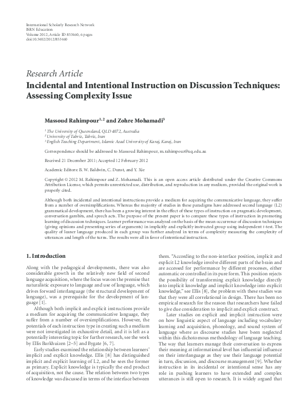 (PDF) Incidental and Intentional Instruction on Discussion Techniques ...