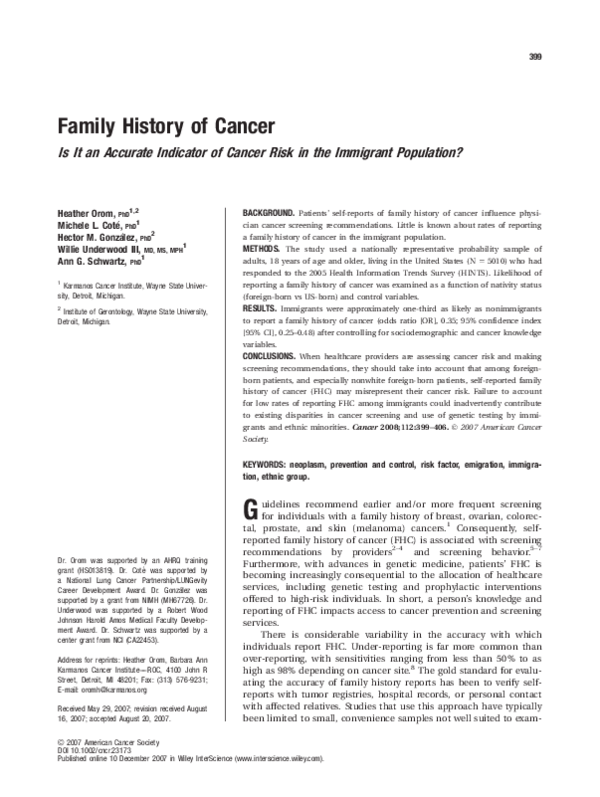 (PDF) Family history of cancer