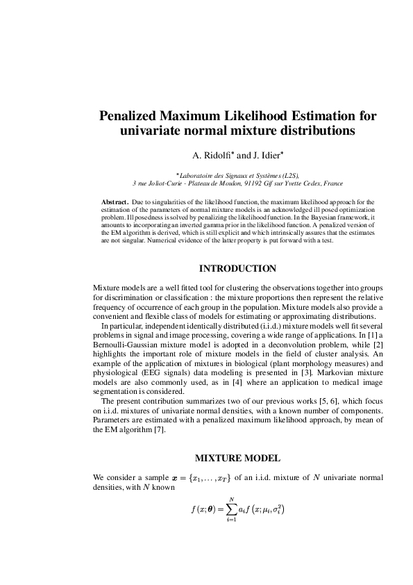 Pdf Penalized Maximum Likelihood Estimation For Univariate Normal