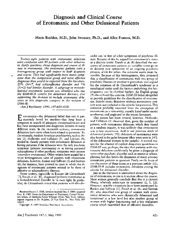 (PDF) Diagnosis and clinical course of erotomanic and other delusional ...