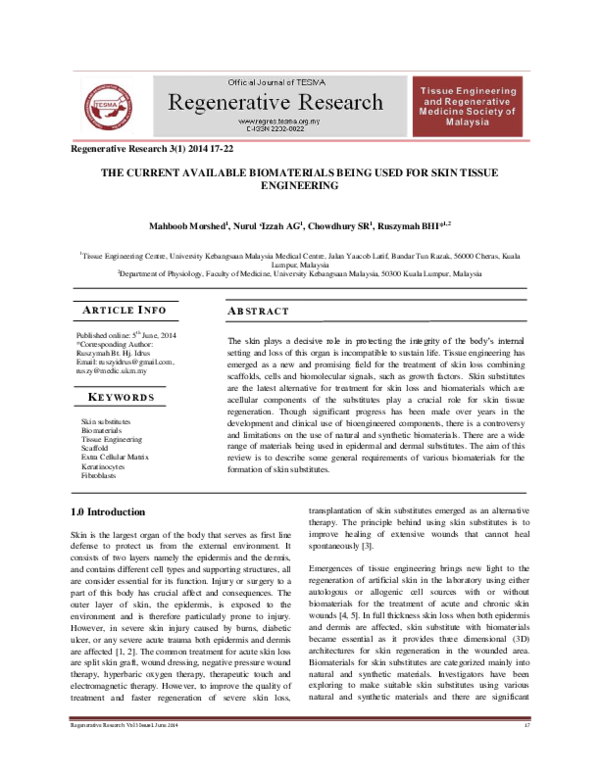 (PDF) THE CURRENT AVAILABLE BIOMATERIALS BEING USED FOR SKIN TISSUE ...