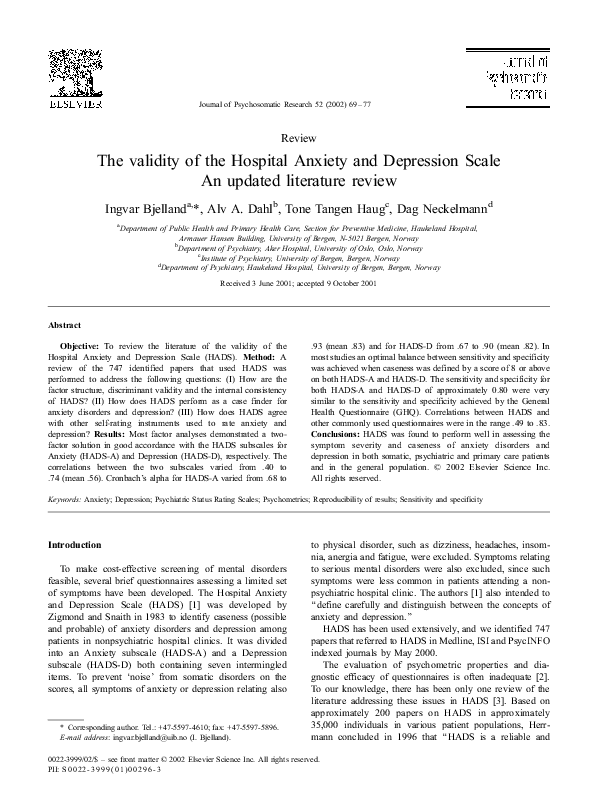 (PDF) The validity of the Hospital Anxiety and Depression Scale: An ...