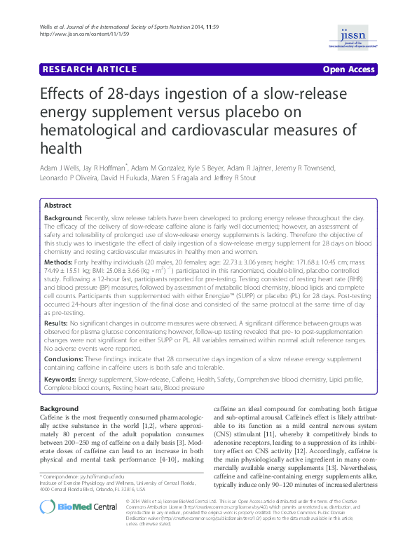 (PDF) Effects of 28-days ingestion of a slow-release energy supplement ...