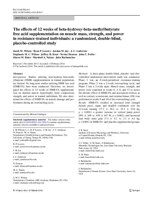 (PDF) The effects of 12 weeks of beta-hydroxy-beta-methylbutyrate free ...